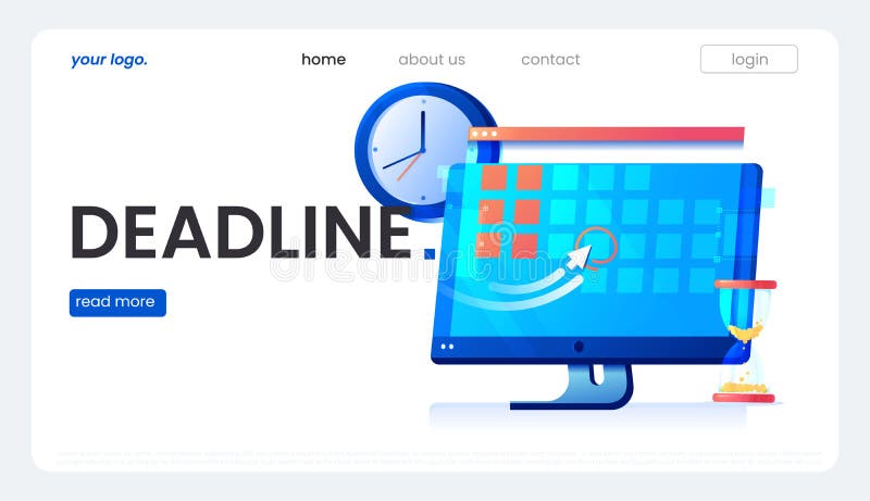 Dates and Deadlines Banner. Computer with Calendar in Fire, Clock and ...