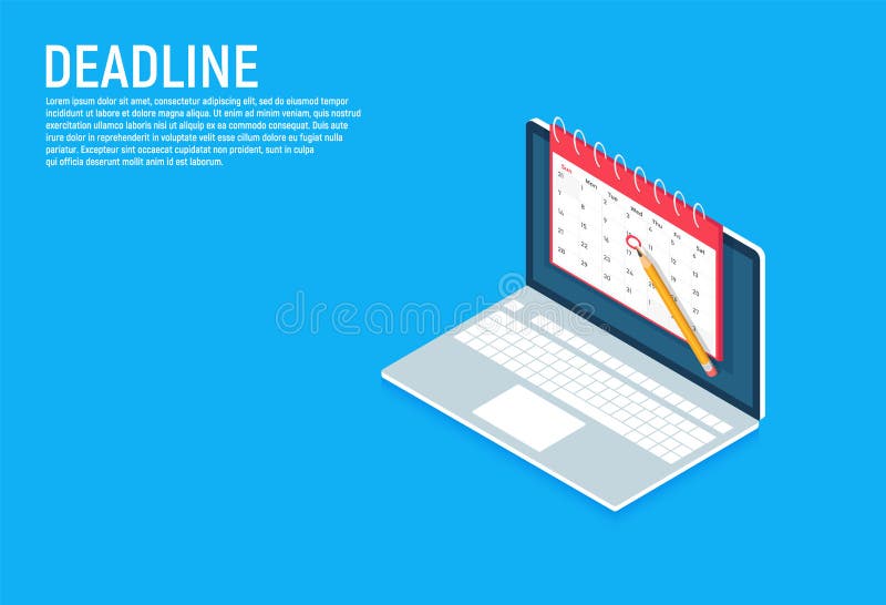 Dates and Deadlines Isometric Banner. Laptop Computer with Calendar ...