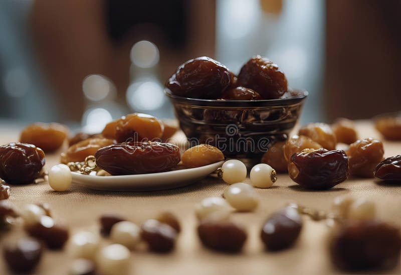Dates Food Arabic Religious Objects Close Rosary Stock Illustration ...