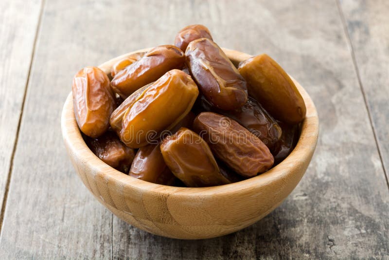 Dates Food in Wooden Bowl on Wood Stock Photo - Image of dates, east ...