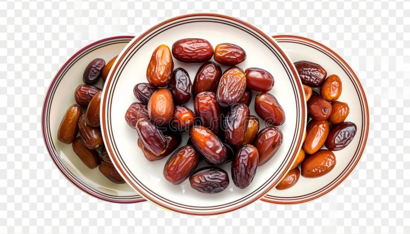 Dates Fruit on Plate Top View, Isolated on Transparent PNG or White ...