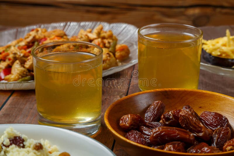 Dates and Fruit Zwar for Breaking the Fast for Iftar Ramadan. Stock ...