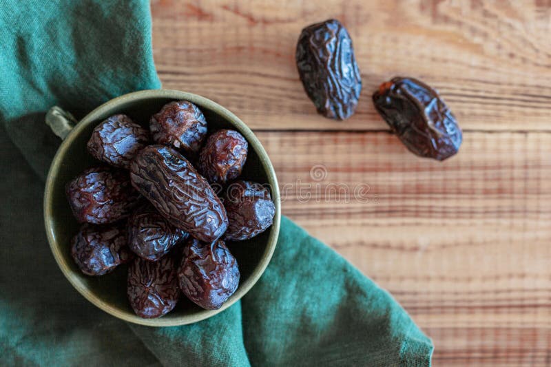 Dates Fruits in a Bowl, Top View, Copyspace Stock Photo - Image of ...