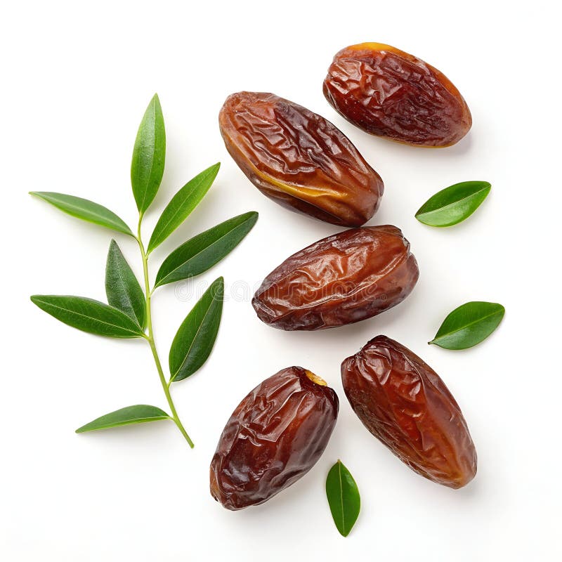 Dates with a Green Leaf Isolated on White Background Stock Illustration ...
