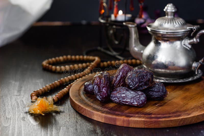Dates for Iftar on Wooden Board for Ramadan Month. Stock Photo - Image ...