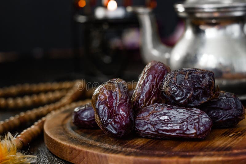 Dates for Iftar on Wooden Board for Ramadan Month. Stock Photo - Image ...