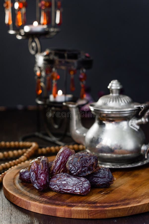 Dates for Iftar on Wooden Board for Ramadan Month. Stock Image - Image ...