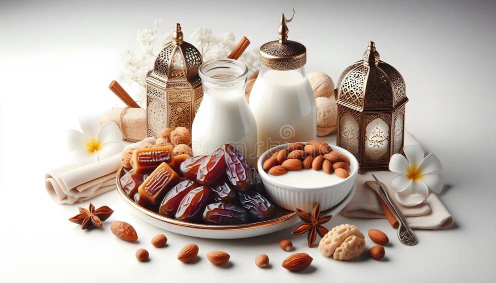 Dates Milk and Assorted Nuts Presented As Ramadan Iftar Essentials ...