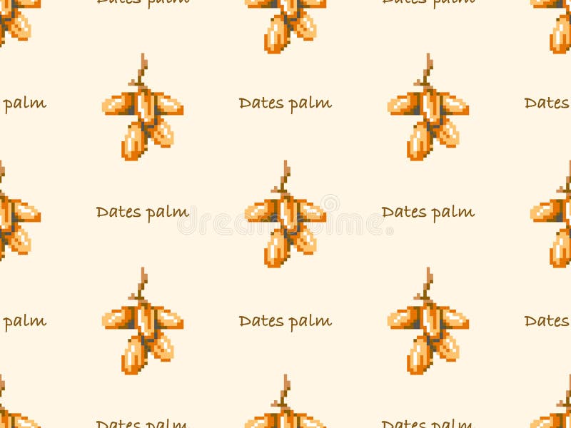 Dates Palm Seamless Pattern on Yellow Background. Pixel Style Stock ...