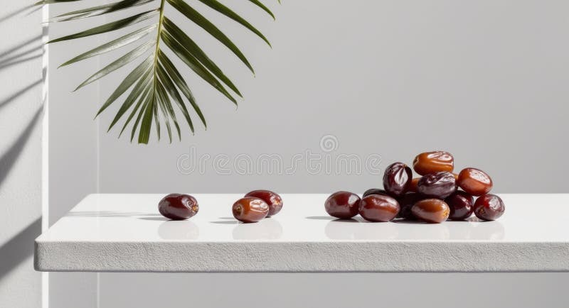 Dates and Palm Leaf Shadow on White Surface. Stock Illustration ...