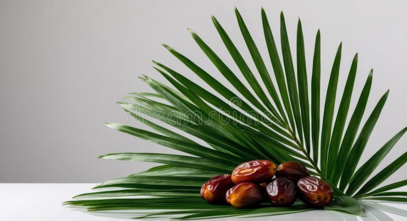 Dates and Palm Leaves on Black Background. Stock Illustration ...