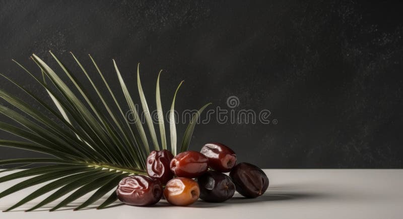 Dates and Palm Leaves on Dark Background. Stock Illustration ...