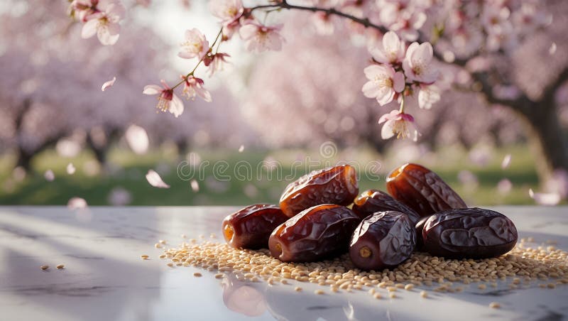 Sweet Medjool Dates with Almond Blossoms in Spring Stock Illustration ...