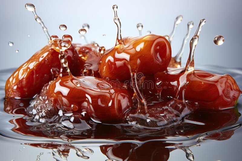 Dates in Splashes of Water on a Gray Background, Water Drops and Dates ...