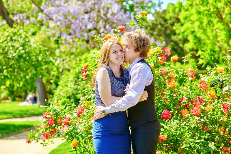 Dating Couple in Beautiful Park at Spring Stock Image - Image of ...