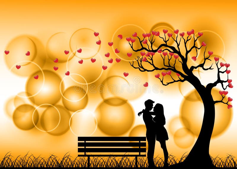 Dating Couple Silhouette Under Love Tree Stock Vector - Illustration of ...
