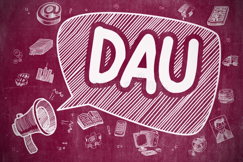 DAU - Cartoon Illustration on Red Chalkboard. Stock Illustration ...