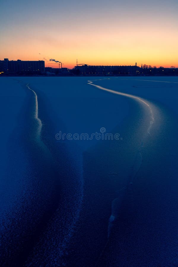 Daugava River in Riga in Ice at Sunset Stock Image - Image of center ...