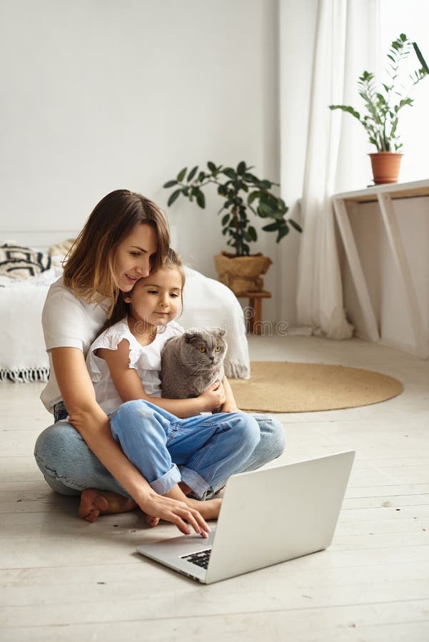 Daughter Watching Mom Work On Computer Stock Image Image Of Adult