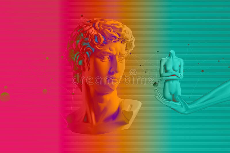 Michelangelo`s David Bust. Retrofuturistic Style 3D Rendered ...
