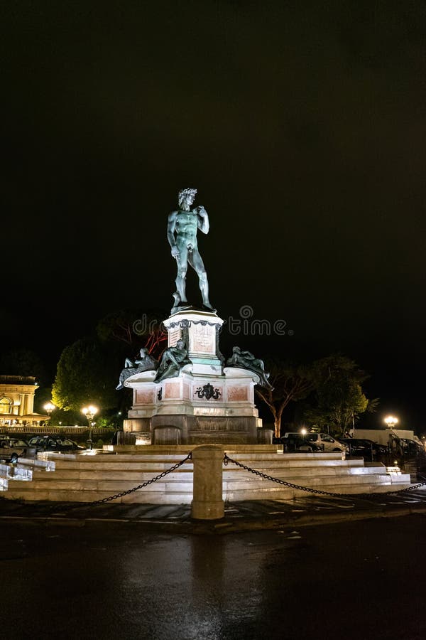David Michelangelo Piazzale Square at Night in Florence, Italy Stock ...