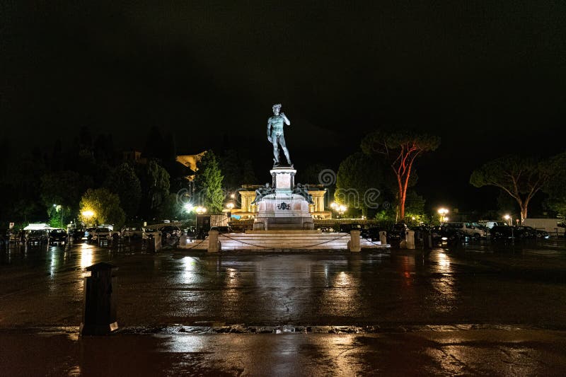 David Michelangelo Piazzale Square at Night in Florence, Italy Stock ...