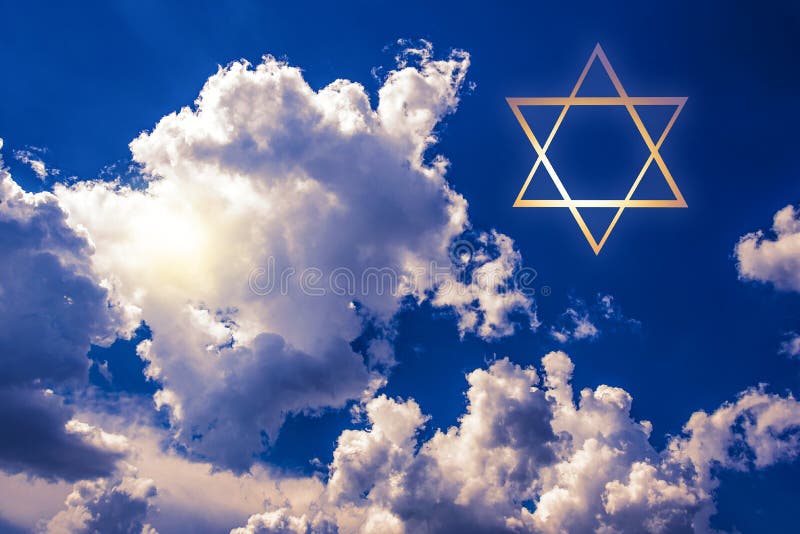 David star on blue sky . stock photo. Image of israel - 194679302