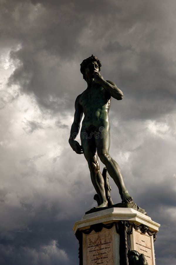 David Statue on Dramatic Clouds Background. Stock Photo - Image of ...