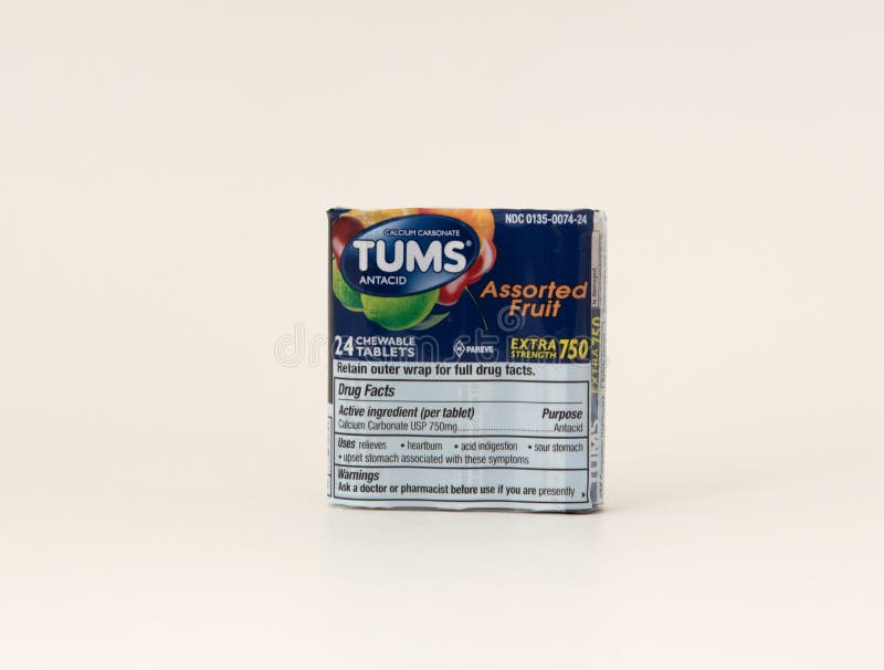 Tums, Assorted Fruit, 24 Chewable Tablets Editorial Stock Image - Image ...