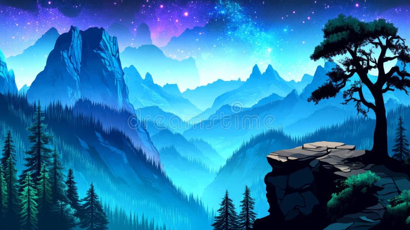 Dawn Breaks Over a Mountain Vista with a Starry Night Sky and a ...