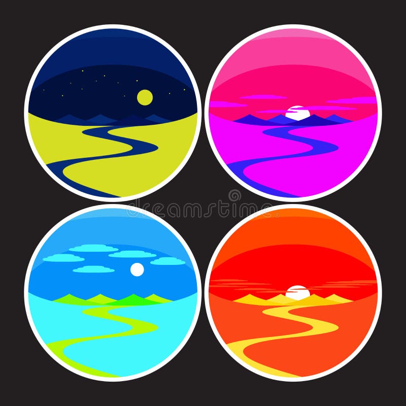 Dawn Day Sunset and Night Time Landscape Stock Vector - Illustration of ...
