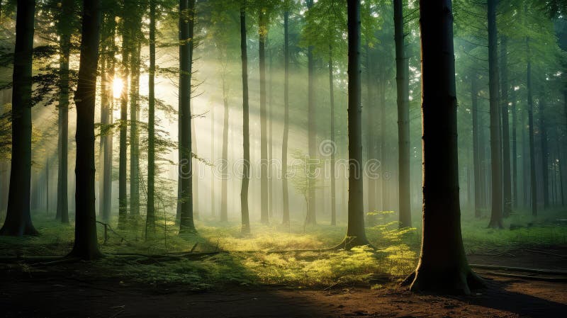 Dawn Forest Trees Background Stock Illustration - Illustration of trunks, diffused: 383549122