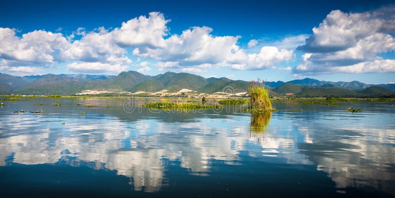 Dawn on Inle Lake stock photo. Image of ancient, village - 41660938