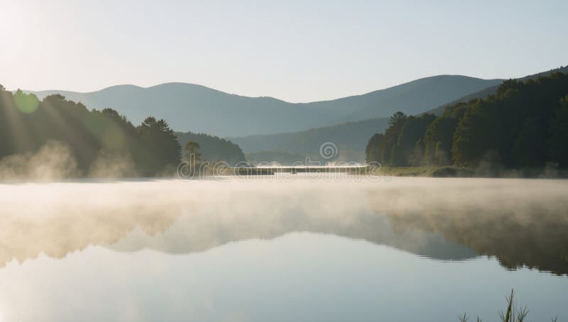 Dawn mist at sunrise stock illustration. Illustration of dreamy - 339705914