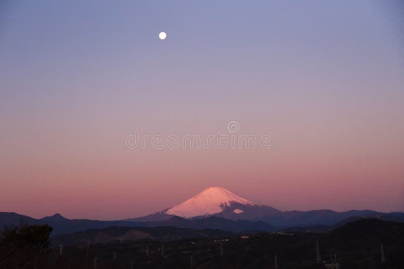 Dawn moon and Mt. Fuji stock photo. Image of kanagawa - 172411892