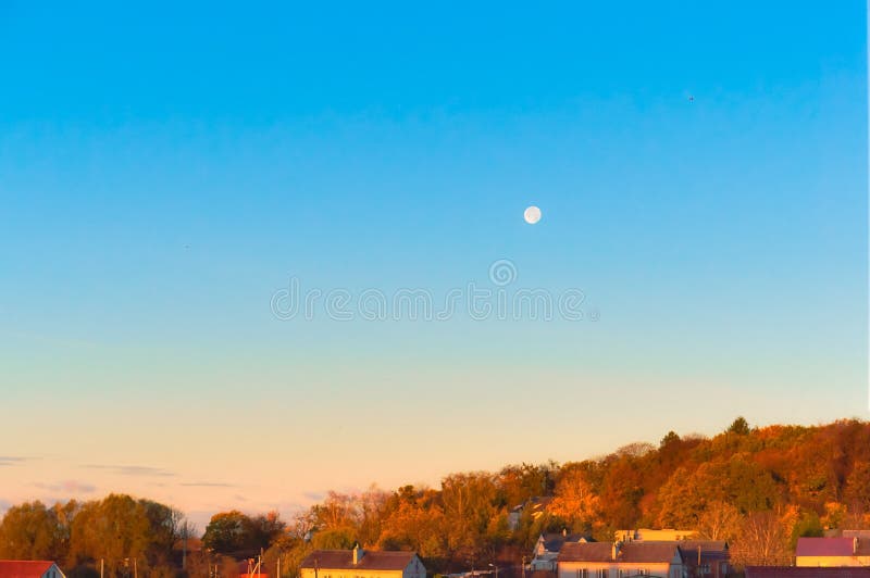 The Dawn Hours in the Village in the Spring, Dawn and the Moon in the ...