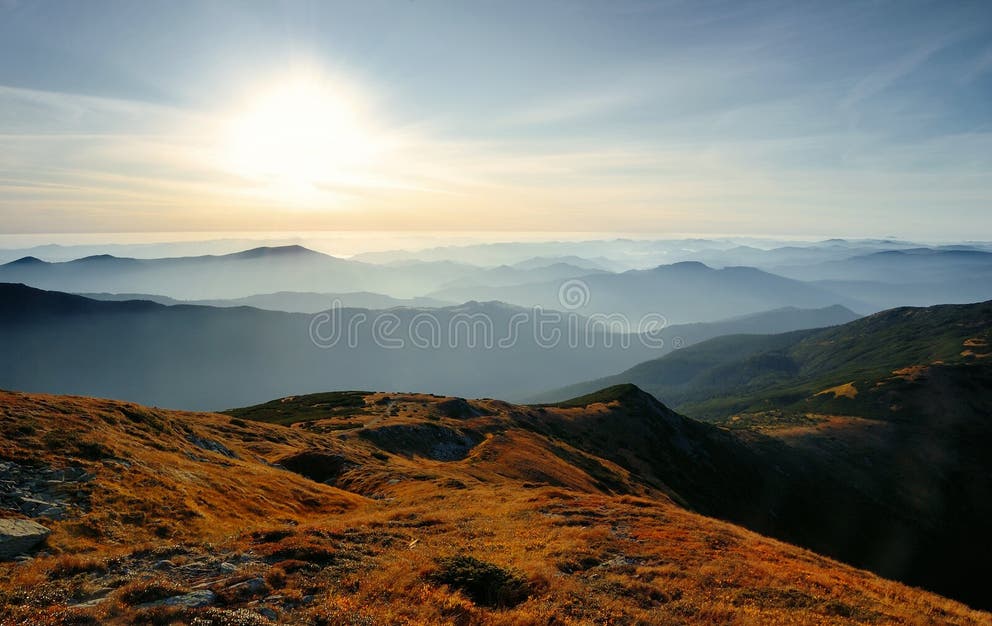 Dawn in mountains stock photo. Image of season, ukraine - 13549532