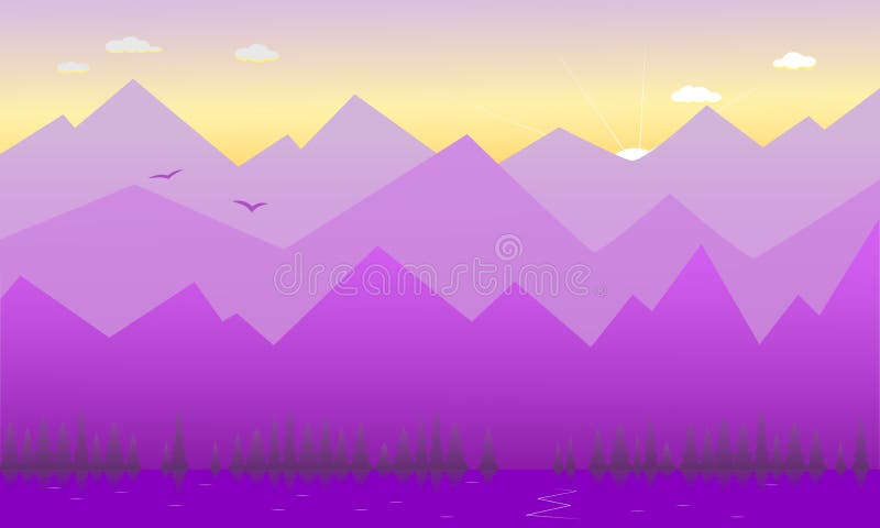 Dawn in the mountains. stock vector. Illustration of fantasy - 199277869