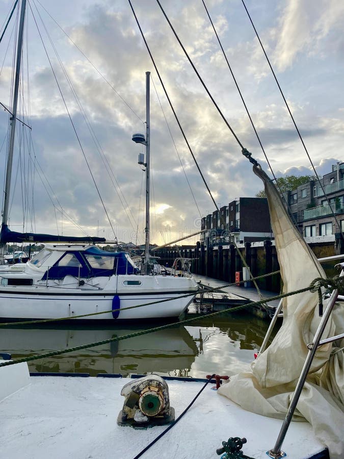 Dawn over the marina stock image. Image of isle, schooner - 260119419