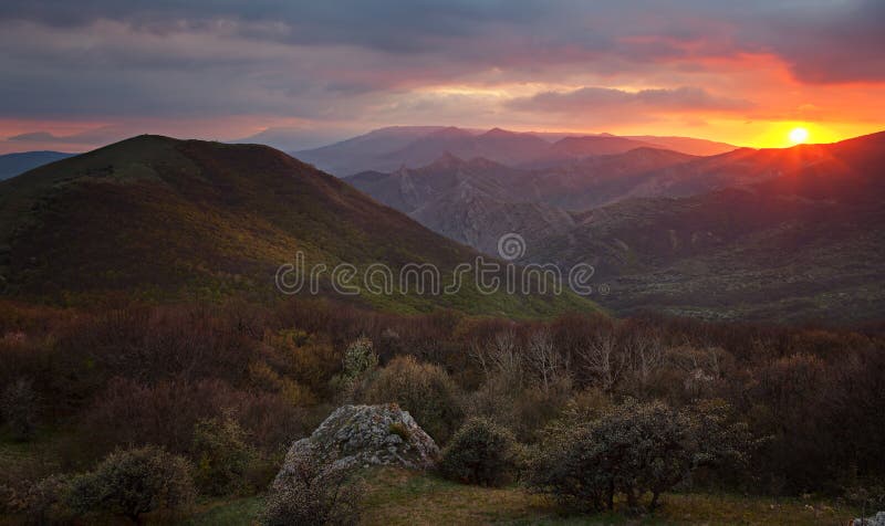 Dawn Over the Mountains with Clouds Stock Photo - Image of colorful ...