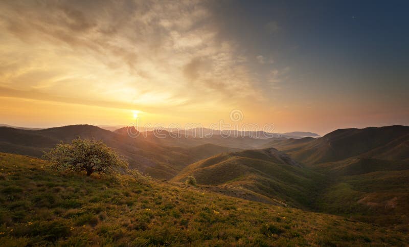 Dawn Over the Mountains with Clouds Stock Image - Image of dusk, peak ...