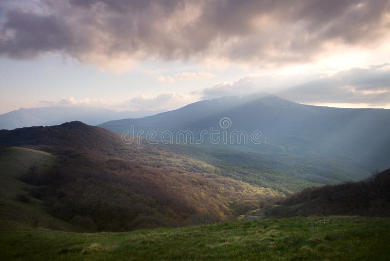 Dawn Over the Mountains with Clouds Stock Photo - Image of inspiration ...