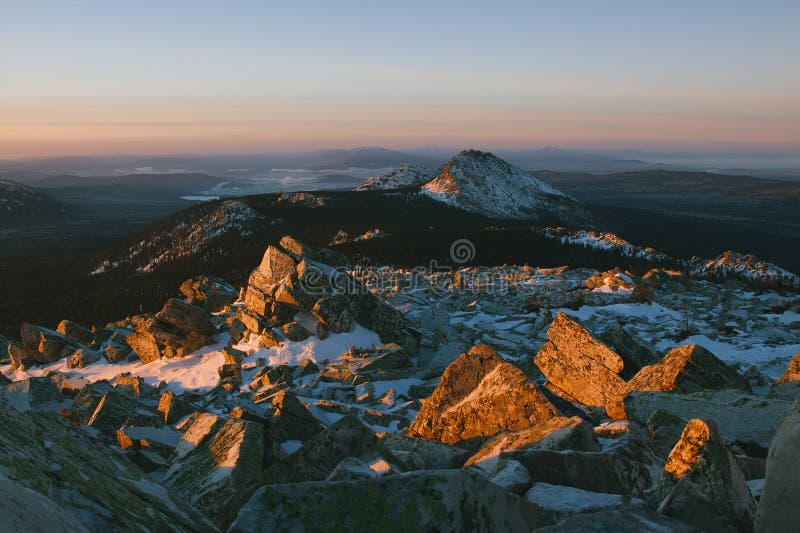 Dawn over the mountains. stock image. Image of mountain - 75517191
