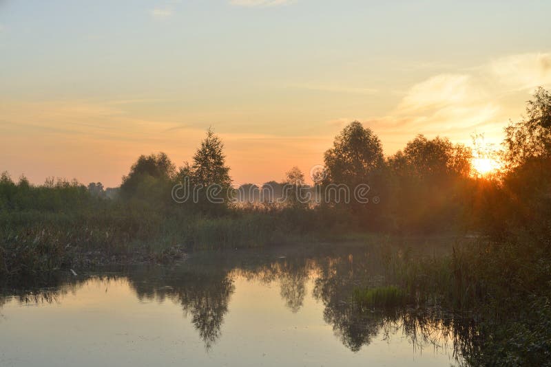 Dawn over river stock image. Image of scene, summer - 158709617