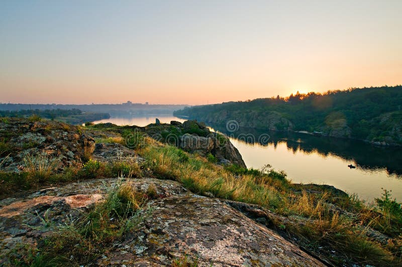 Dawn over the river stock image. Image of evening, rural - 57427101
