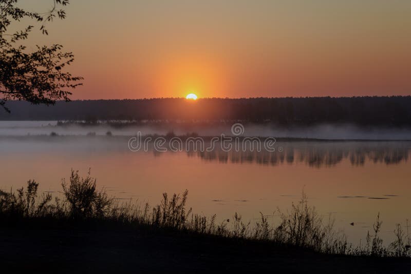 Dawn over the river stock image. Image of orange, water - 160637115