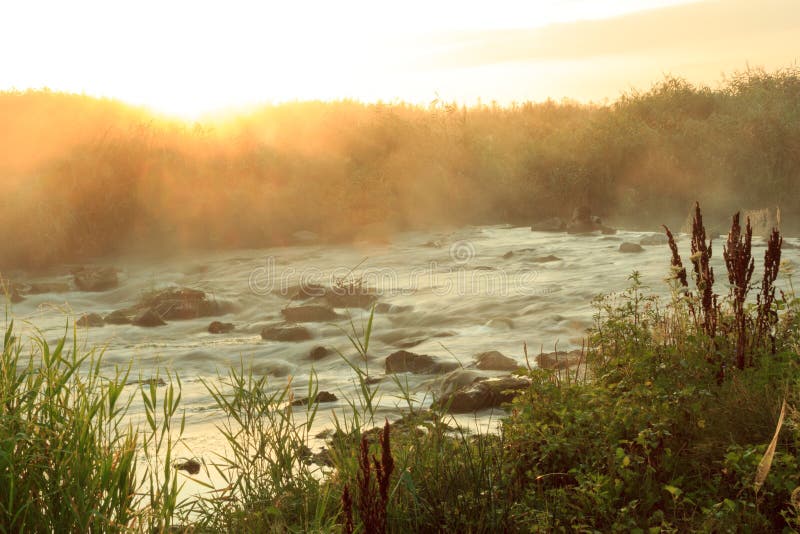 Dawn over Rushing river stock photo. Image of stone, water - 57943760