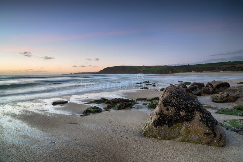 Dawn at Pentewan Beach stock image. Image of sands, english - 63595359