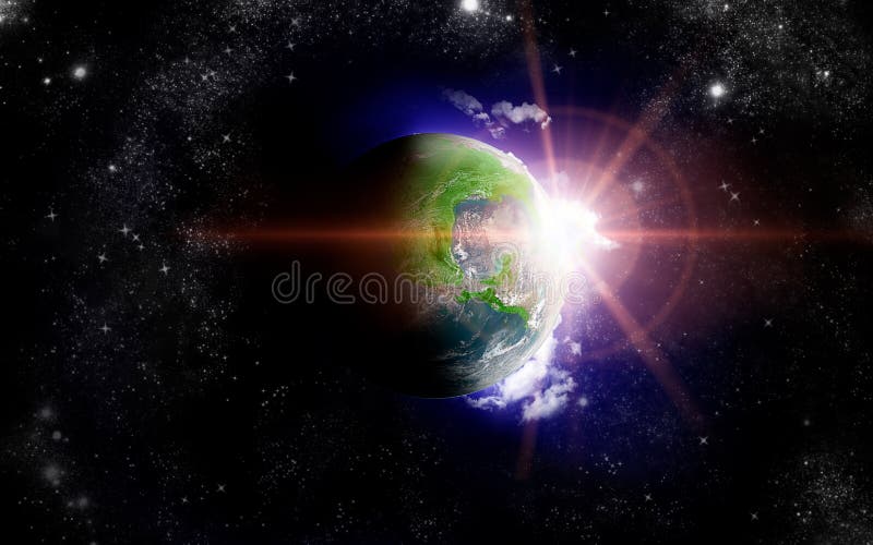 Dawn of Planet Earth from Space. Render 3D Stock Illustration ...