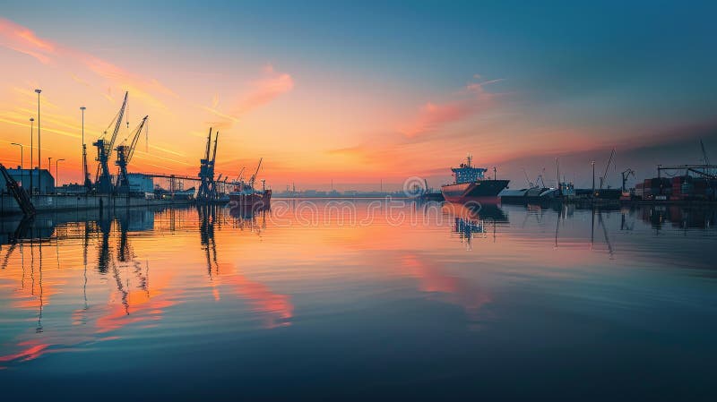 Dawn Reflections in a Modern Harbor Stock Photo - Image of nautical ...